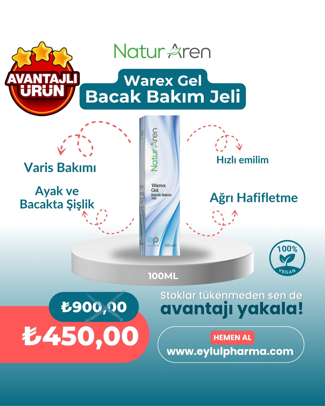 Naturaren Warex Gel Bacak Bakım Jeli 125 ml - Eylül Pharma